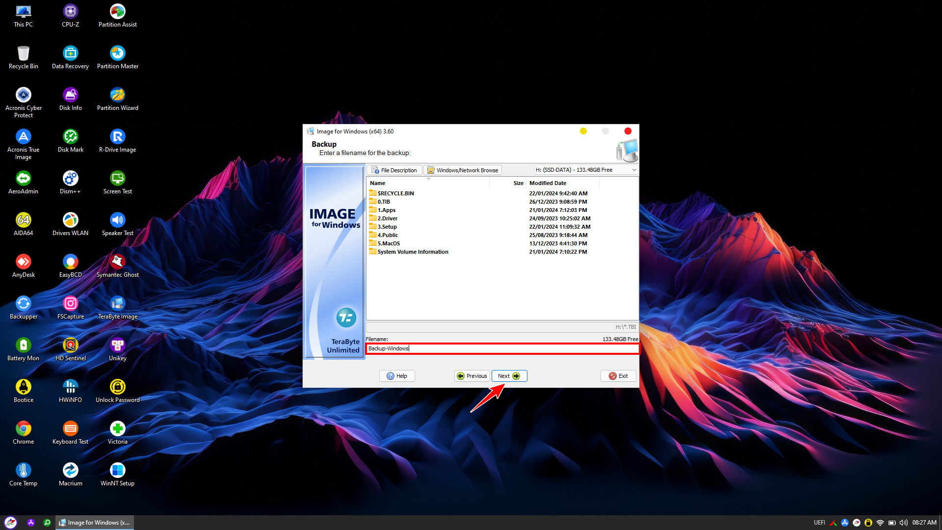 Hướng dẫn backup/restore Windows (UEFI) với TeraByte Image - USB Cứu hộ ...
